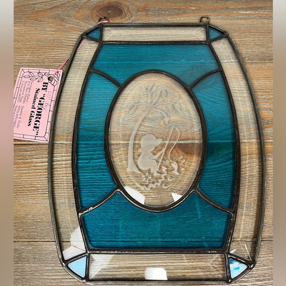 Art | Vintage Stained Glass Suncatcher Lil Boy Fishing Etched Glass By ...